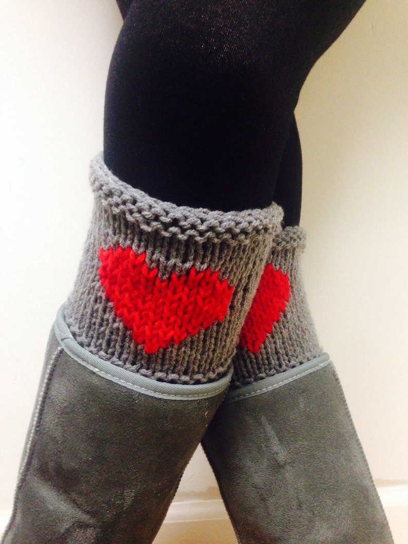 Heart Knit Short Boot Cuffs, Knit Boot Toppers, Grey Boot Cuffs,women ...