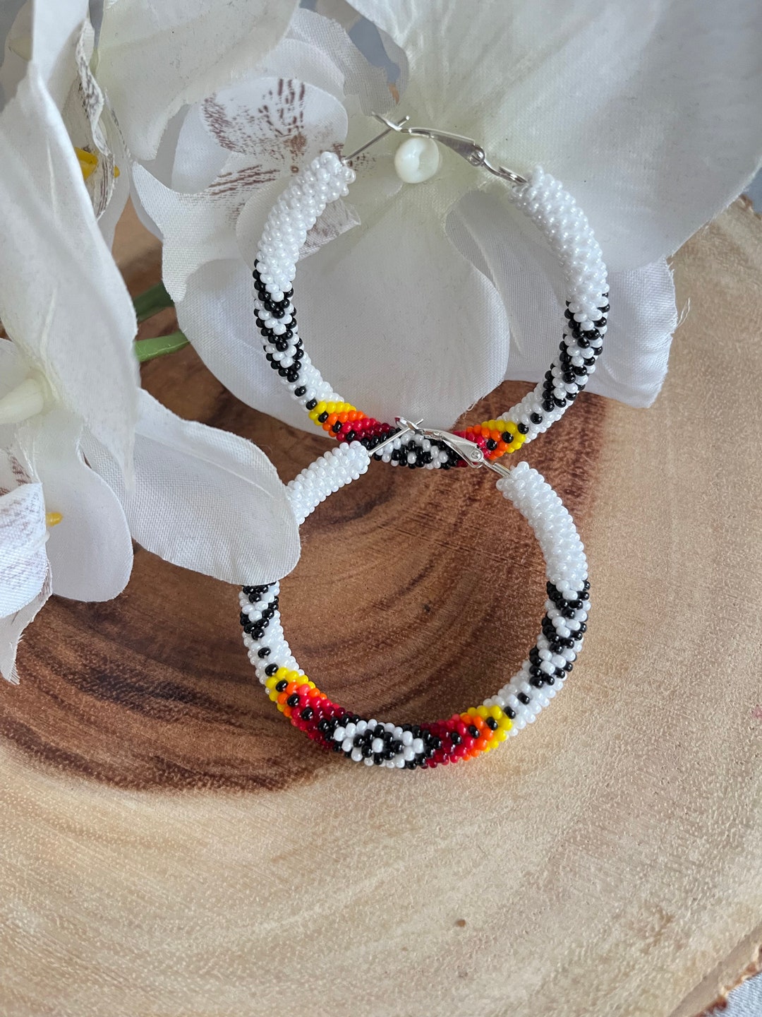 White Native Style Earrings,ethnic Style Earrings,hoop Earrings,beaded ...