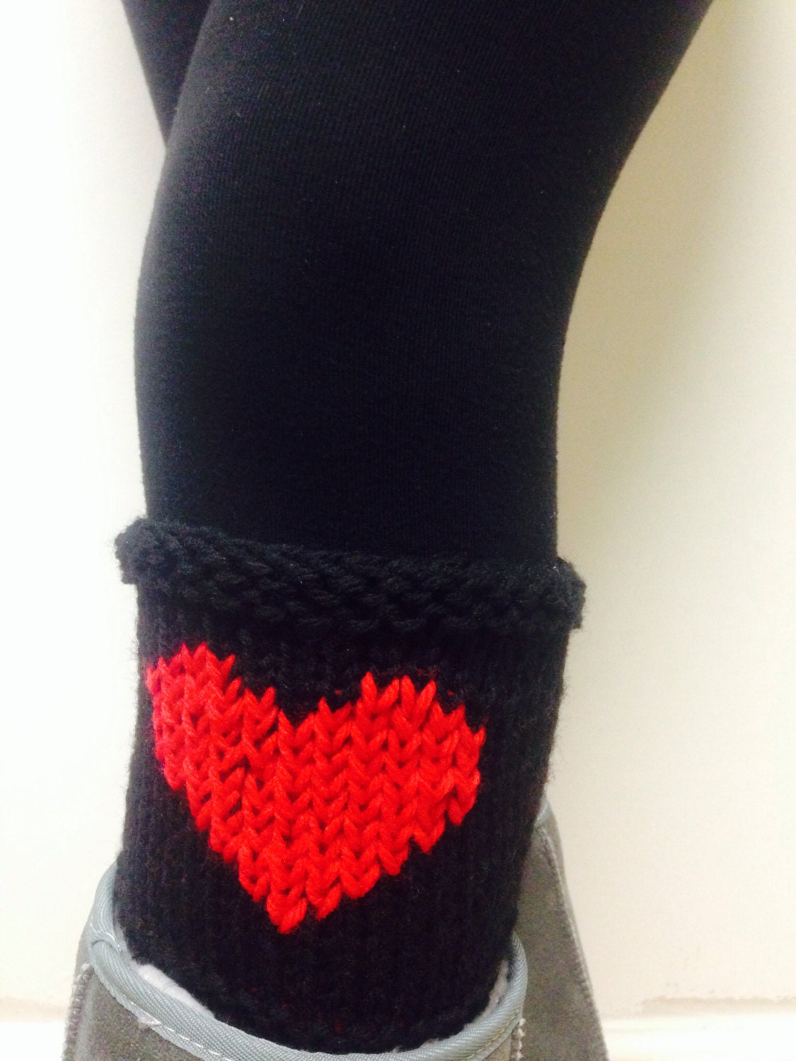 Black Legwarmer ,red Heart Knitted Leg Warmer, Knit Boot Toppers, Black ...
