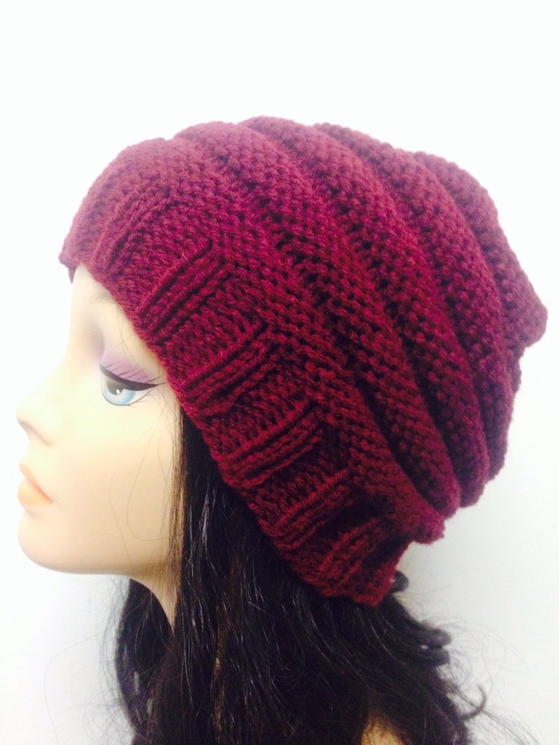 Marroon Hand Knit Hat,slouchy Women Hat, Wool Beret, Knit Beret ...