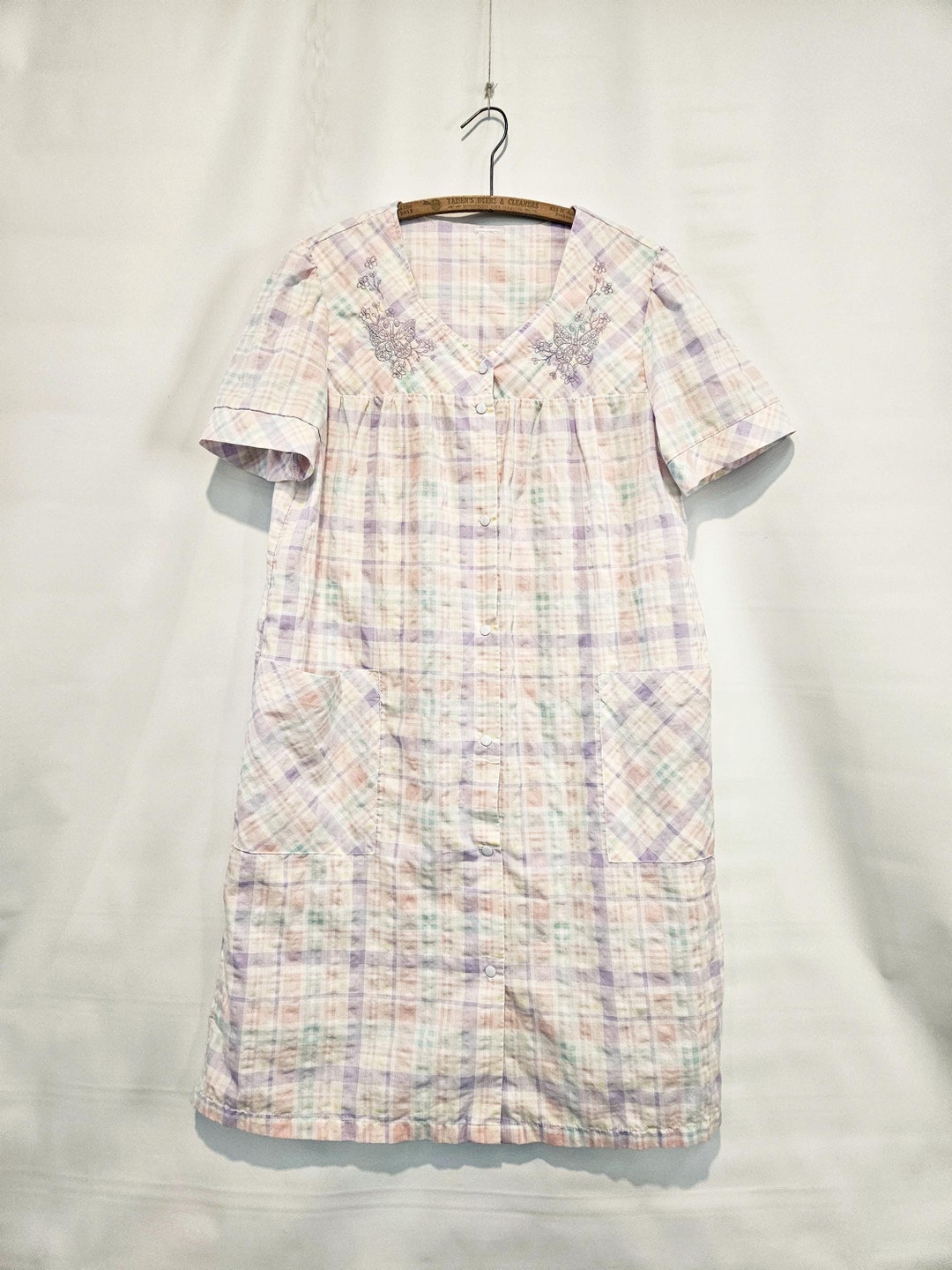 Pink Striped Housecoat Medium - Pastel Housecoat W/ Snap Front and ...