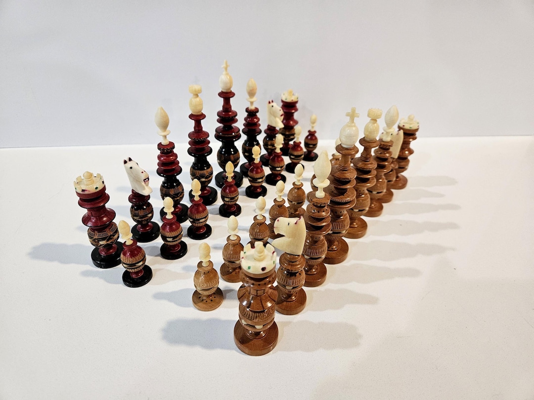 Carved Wood and Bone Chess Set - Mexican Paracho Style - Etsy