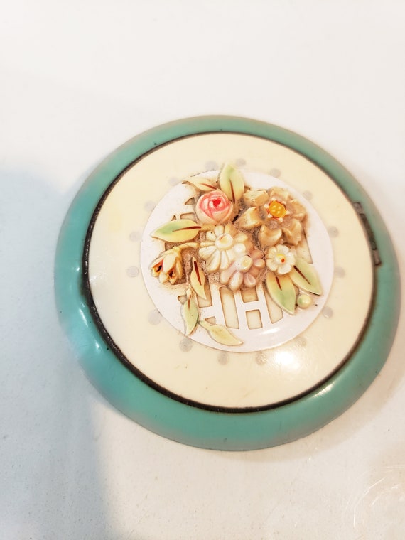 1920s Floral Powder Compact - Flapper Era Celluloid P… - Gem