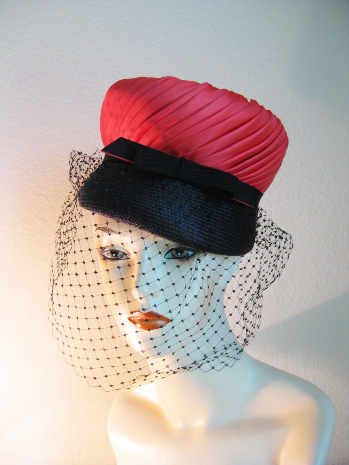 Fishnet Veil Hat Melon Pink Toque Hat Ruched With Netting - Etsy