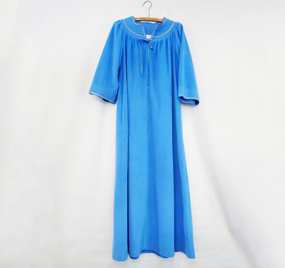Blue Fleece Housecoat Large Petite - Housecoat Zip Front - Evelyn ...