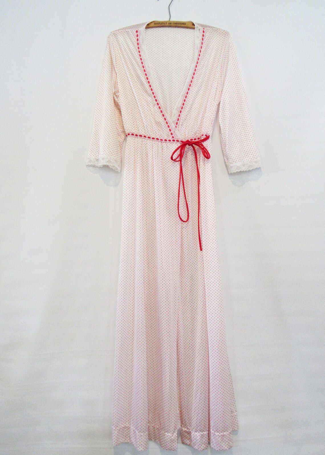 Red Polka Dot Nylon Robe Small Long Red White Hollywood - Etsy