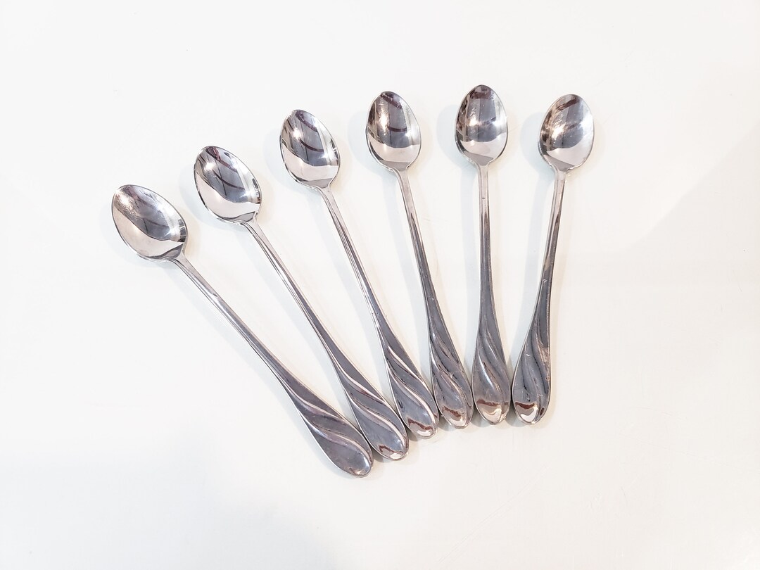 Modern Stainless Ice Tea Spoons - MCM Stainless Long Handle Spoons - 6 ...
