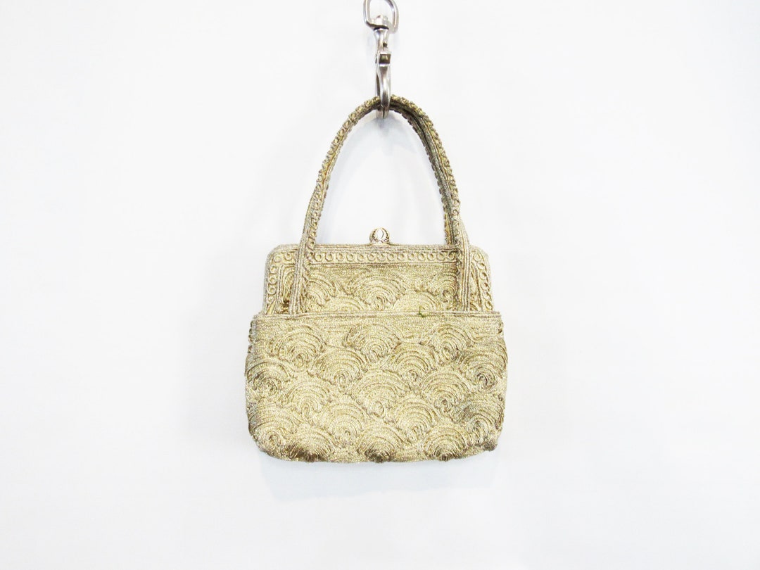 Mid Century Gold Lamé Evening Bag Gold Top Handle Formal Handbag Lots ...