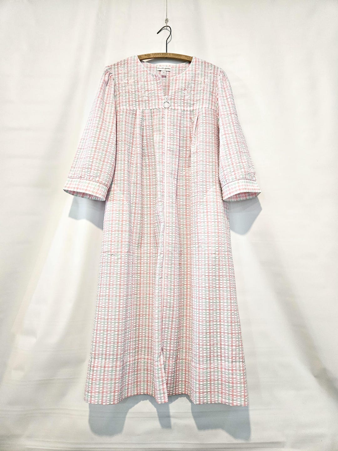 Pink Blue Seersucker Housecoat Small Miss Elaine - Pastel Housecoat W ...
