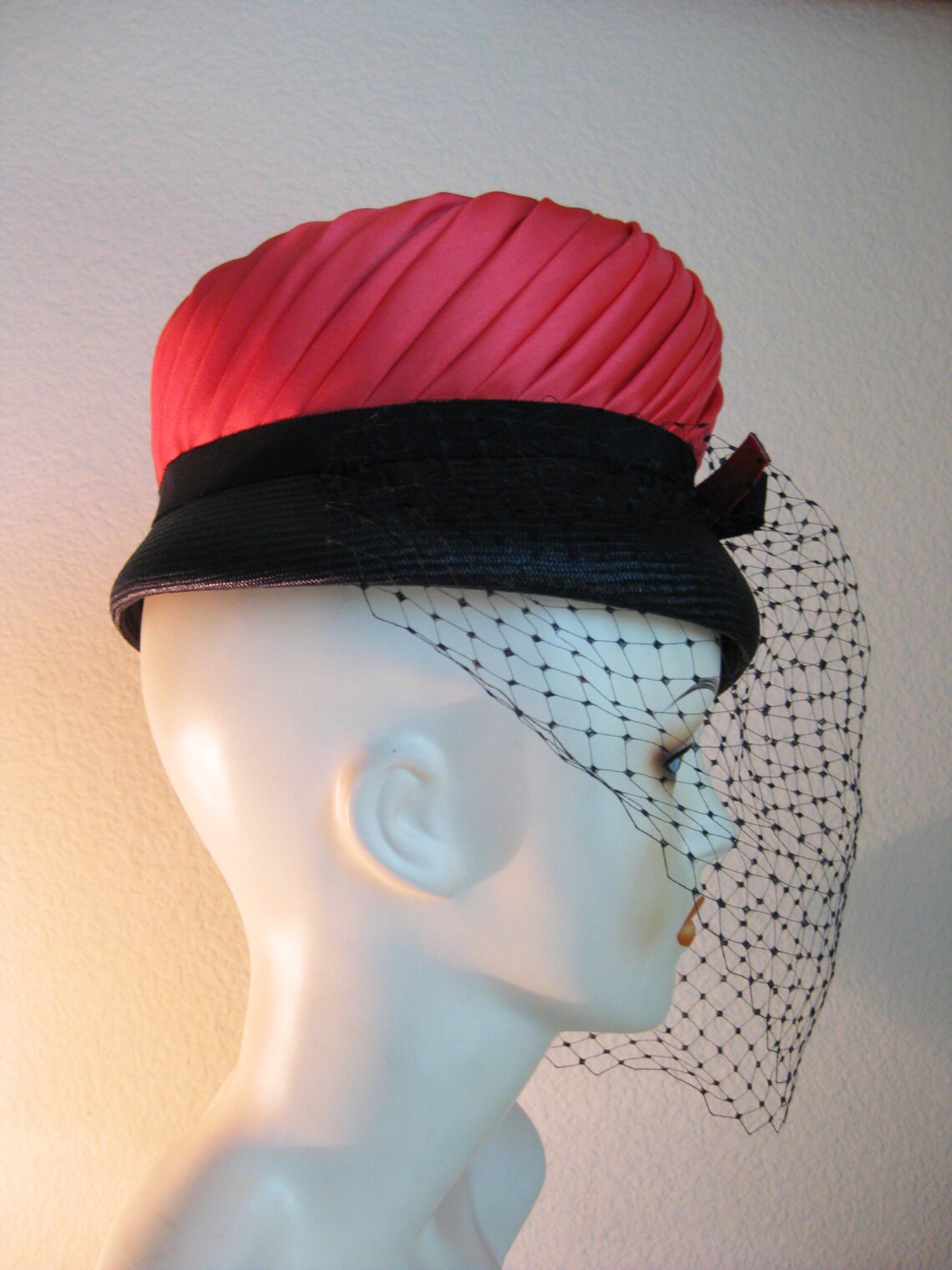 Fishnet Veil Hat Melon Pink Toque Hat Ruched With Netting - Etsy