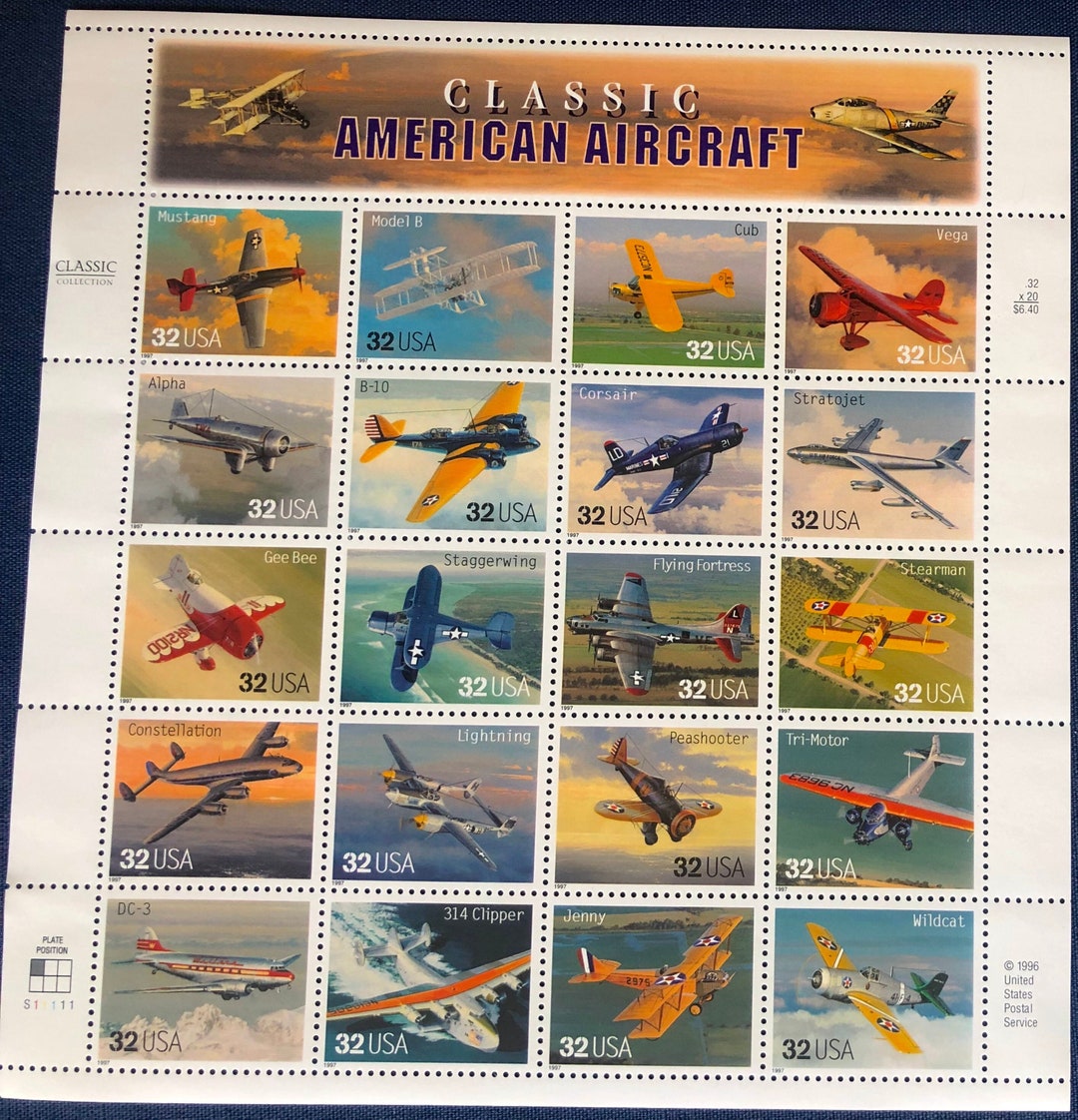 Classic American Aircraft US Stamps Full Pane of 20 MNH - Etsy