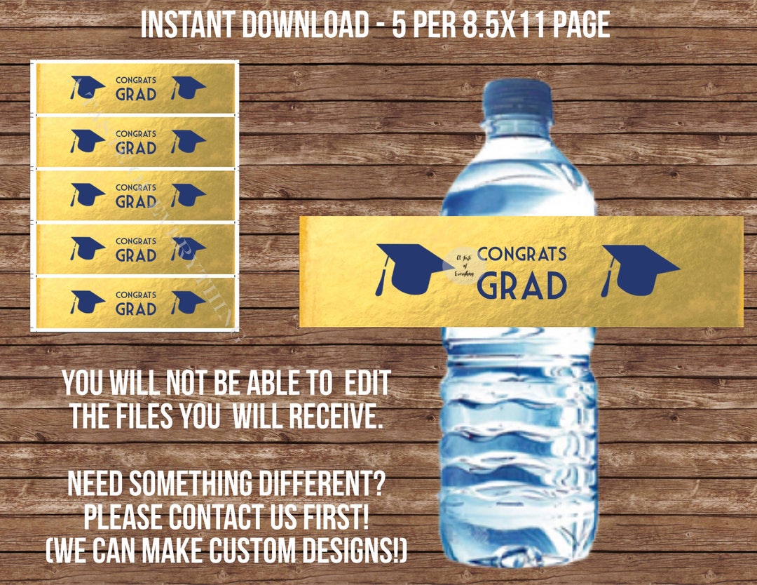 Congrats Grad Water Bottle Labels: Gold & Navy (digital Download) - Etsy