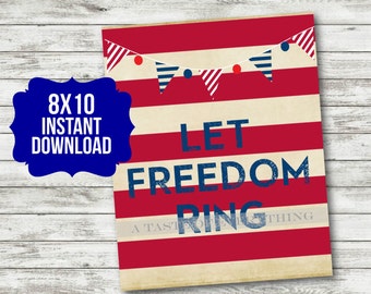 Printable Wall Art Liberty Bell 4th of July Independence Day USA Flag ...