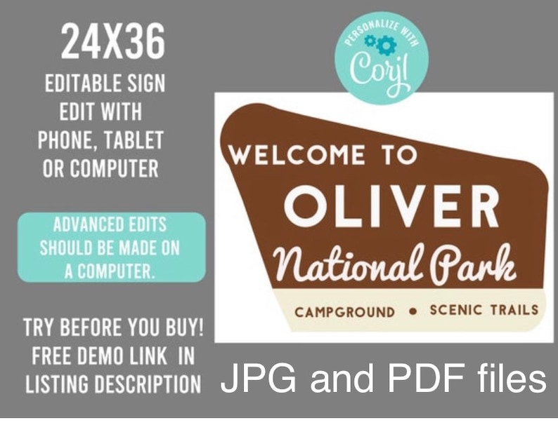 24x36 National Park Sign: Editable Woodland Theme ( JPG PDF) - Etsy