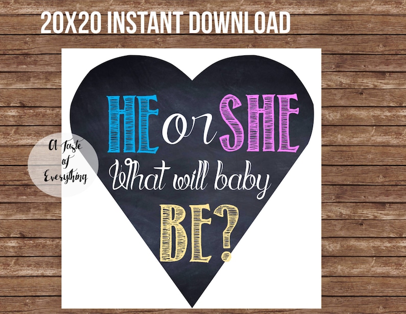 Gender Reveal Photo Prop: He or She Sign (20x20 Digital Download) - Etsy