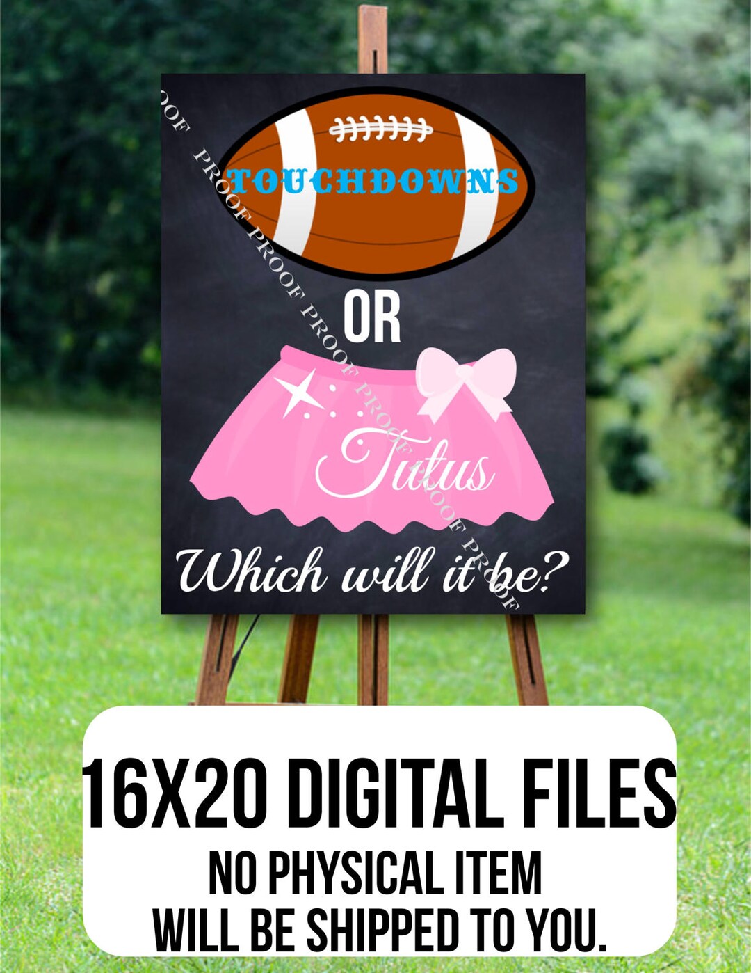 Touchdowns or Tutus Gender Reveal Sign: Chalkboard Party Decor (digital ...
