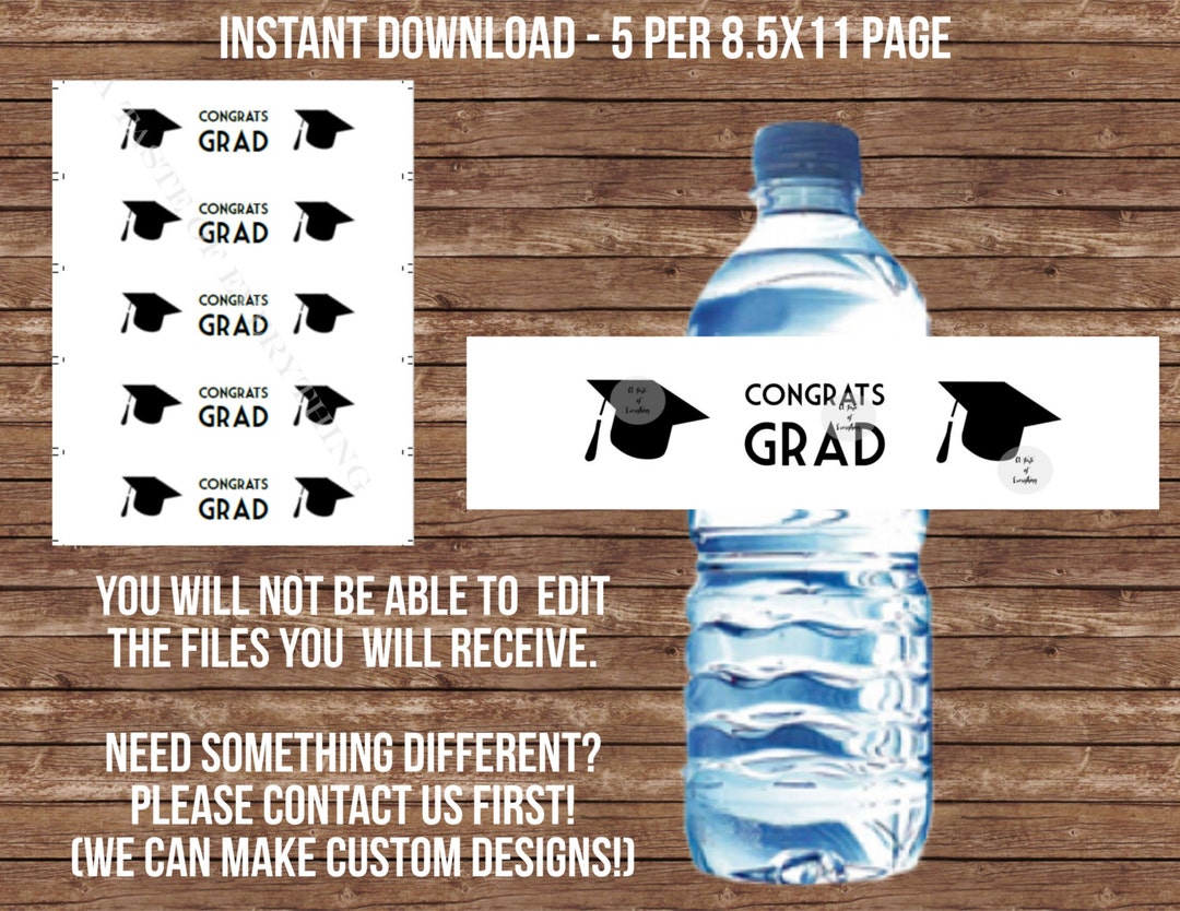 Graduation Water Bottle Label: Congrats Grad Party Decor (digital ...