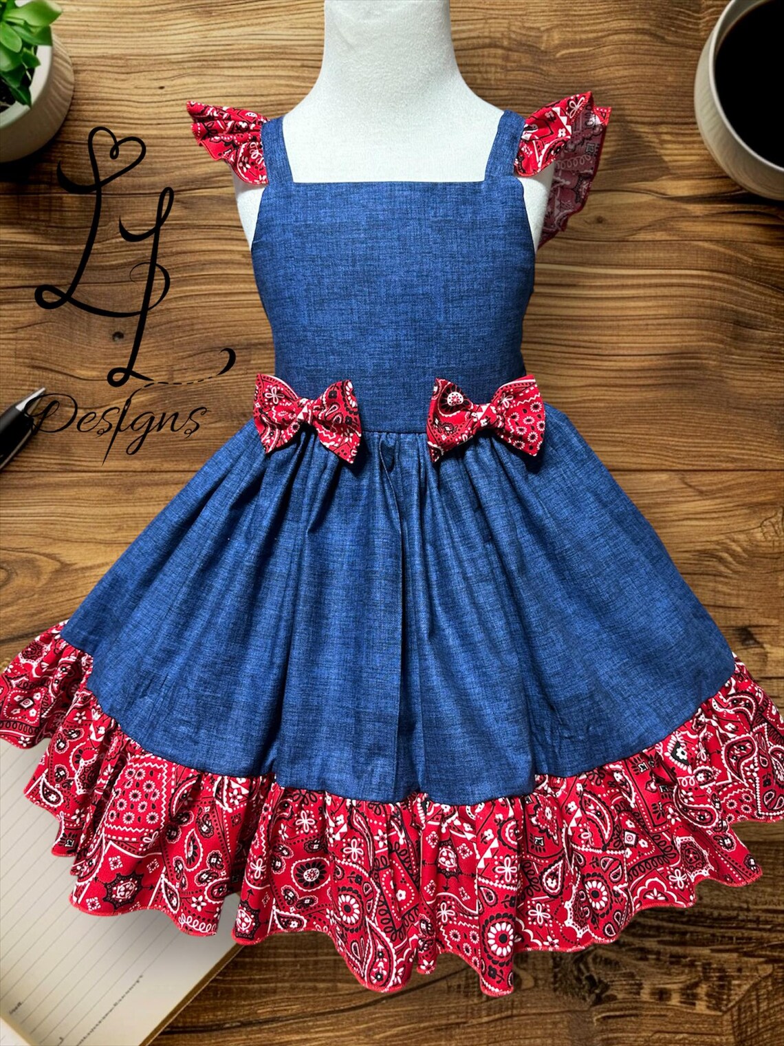 Handmade Farmhouse Dress: Paisley Denim-look Cowgirl Outfit, Country ...