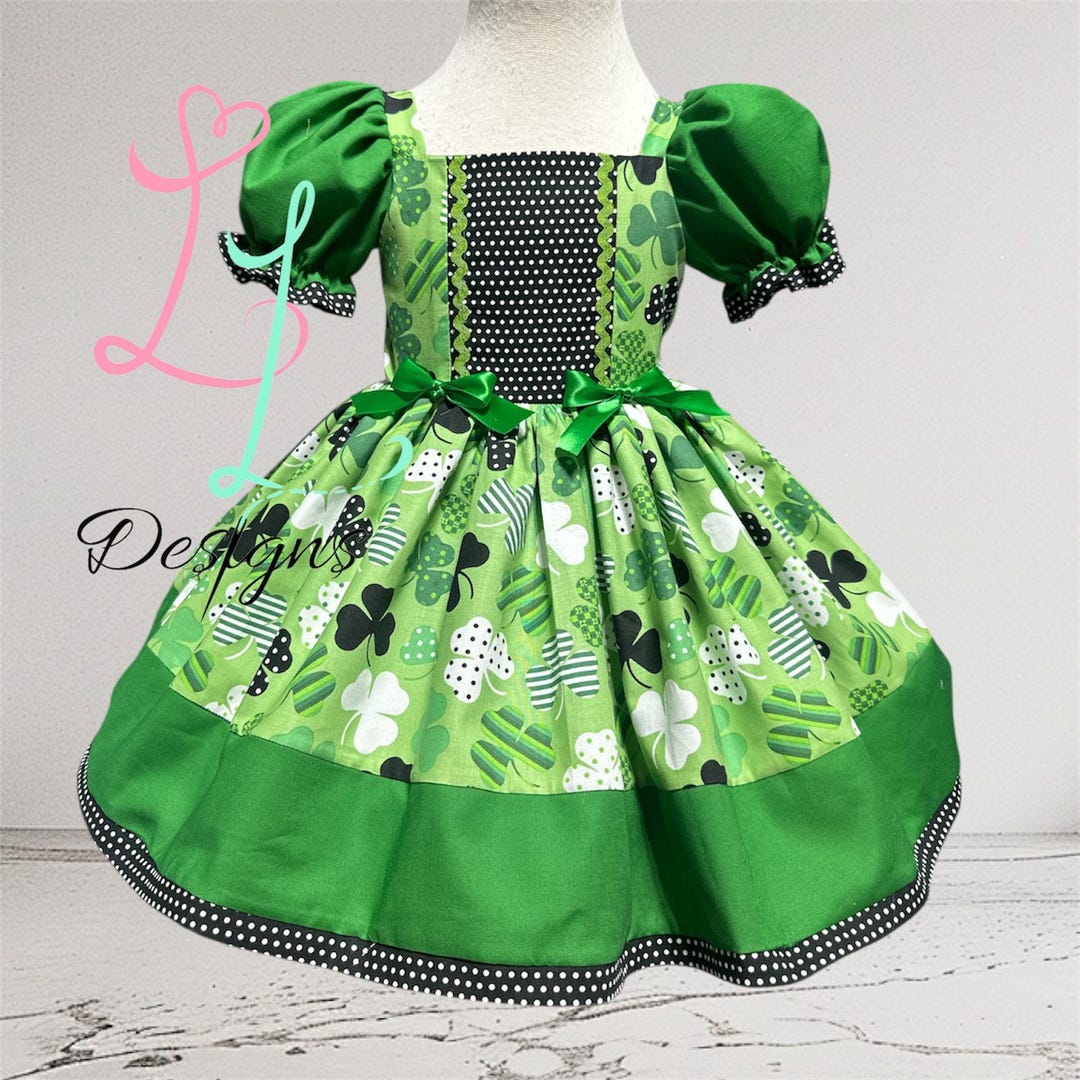 St. Patrick’s Day Girls Dress – Shamrock Twirl Dress With Bows, Green ...
