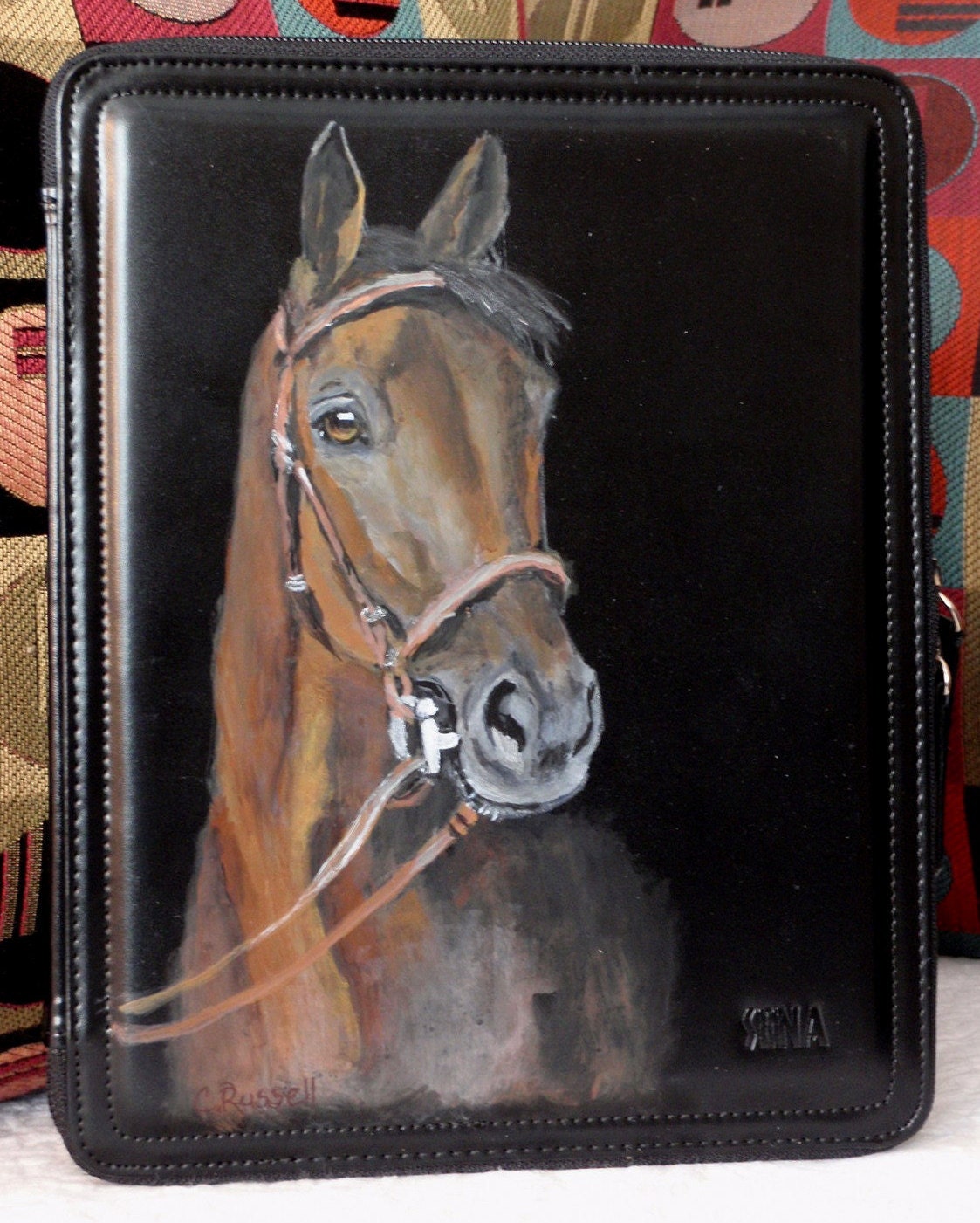 Hand Painted Framed Leather iPad/Tablet Case of 'Henry' the Quarter Horse
