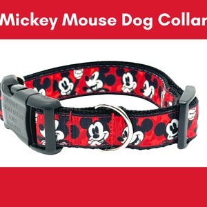 Mickey Mouse Red and Black Collar With Tag Holder, Dog Collar and Leash ...