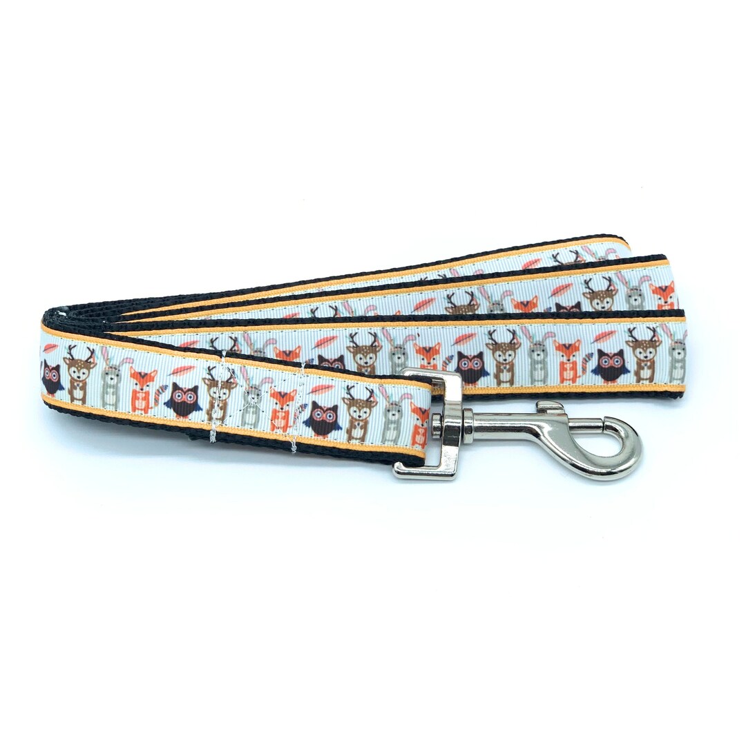 Woodland Animals Fox Owl Deer Rabbit White Dog Leash With Hook for ...
