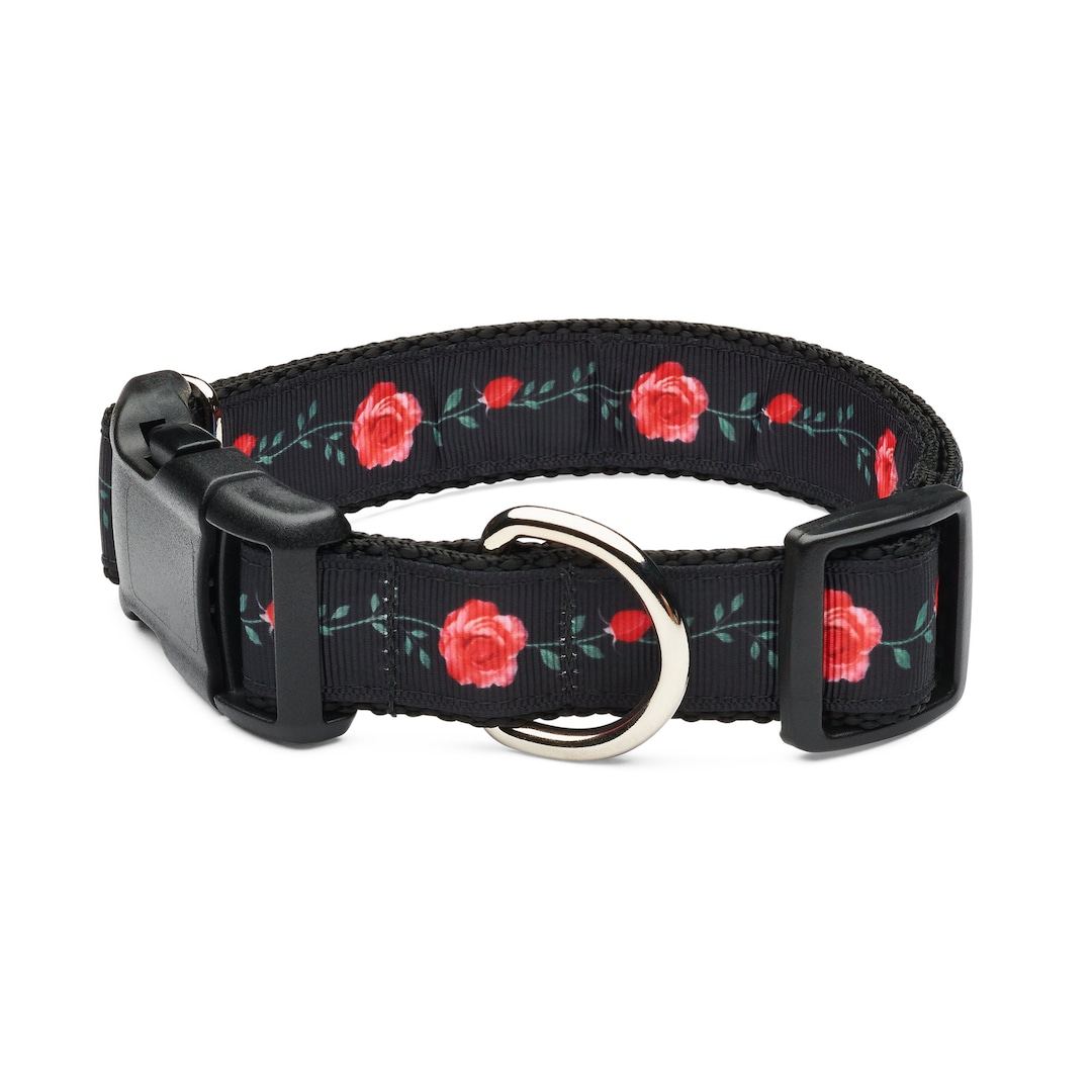 Romantic Rose Red Black Green Rose Dog Collar, Adjustable Dog Collar ...