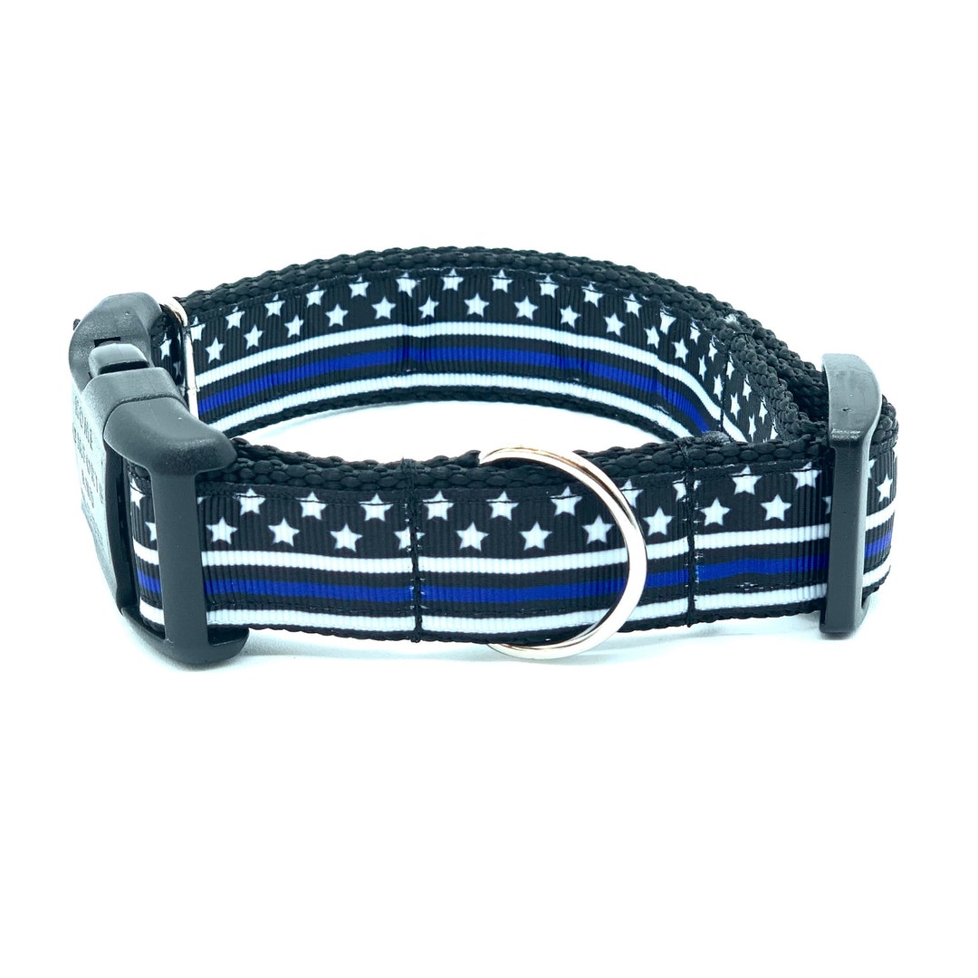 Protective Police Thin Blue Line Dog Collar With Tag Holder, Dog Collar ...