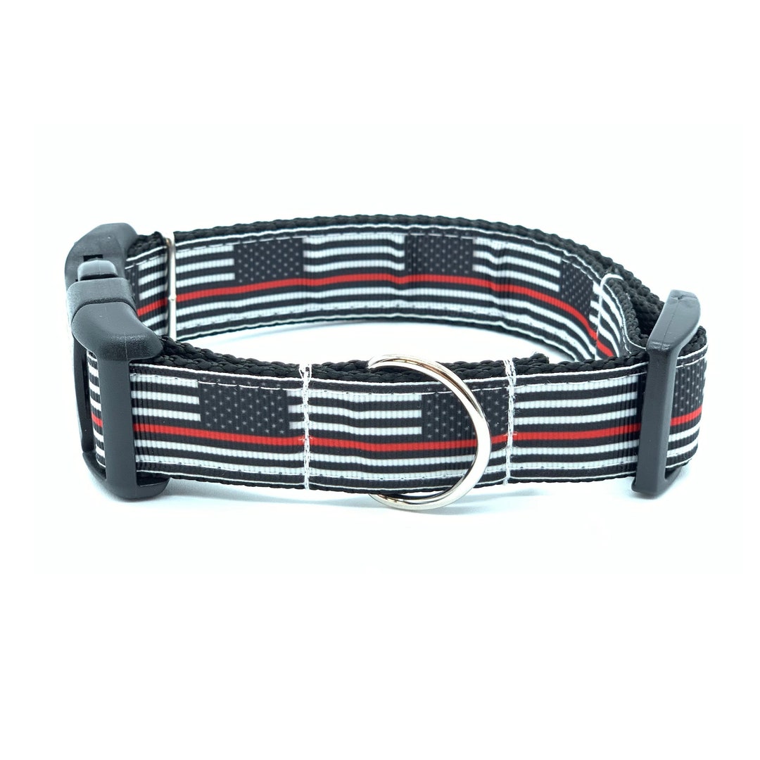 Thin Red Line Firefighter Dog Collar With Tag Holder Dog - Etsy