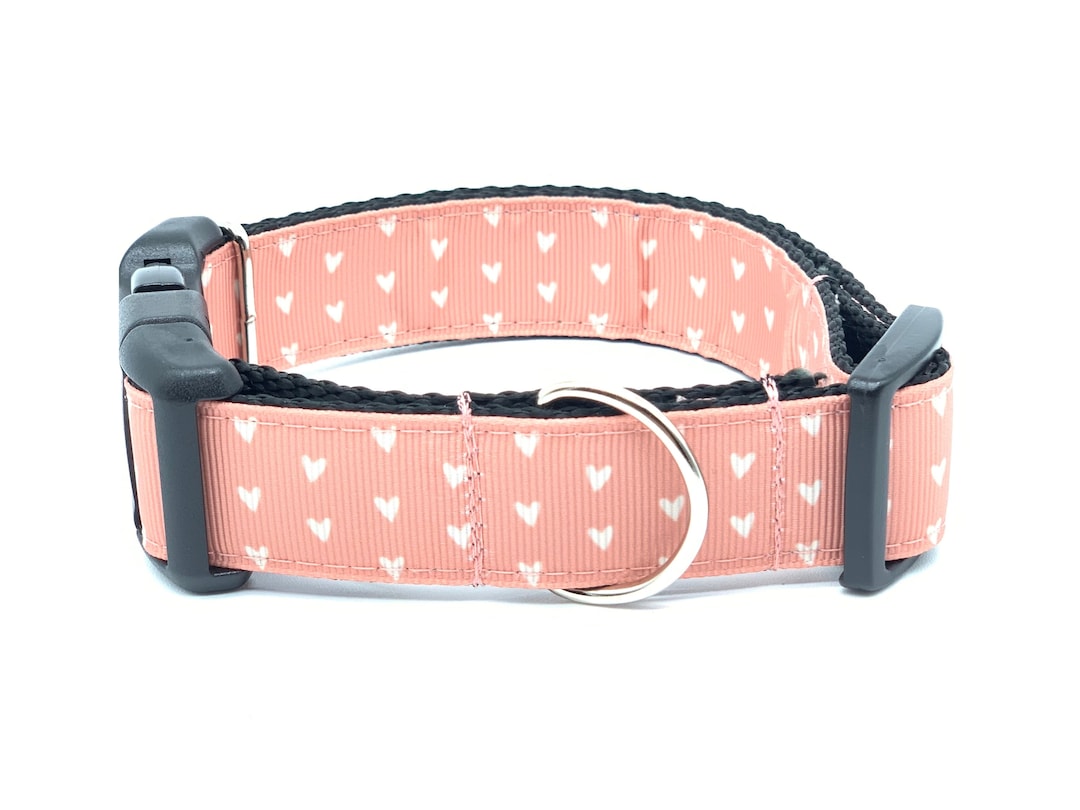 Taupe Rose Pink and White Mauve Dog Collar With Tag Holder, Dog Collar ...