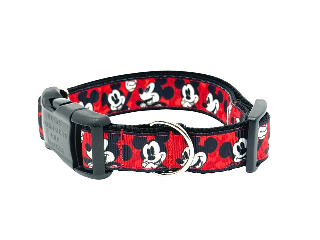 Mickey Mouse Red and Black Collar With Tag Holder, Dog Collar and Leash ...
