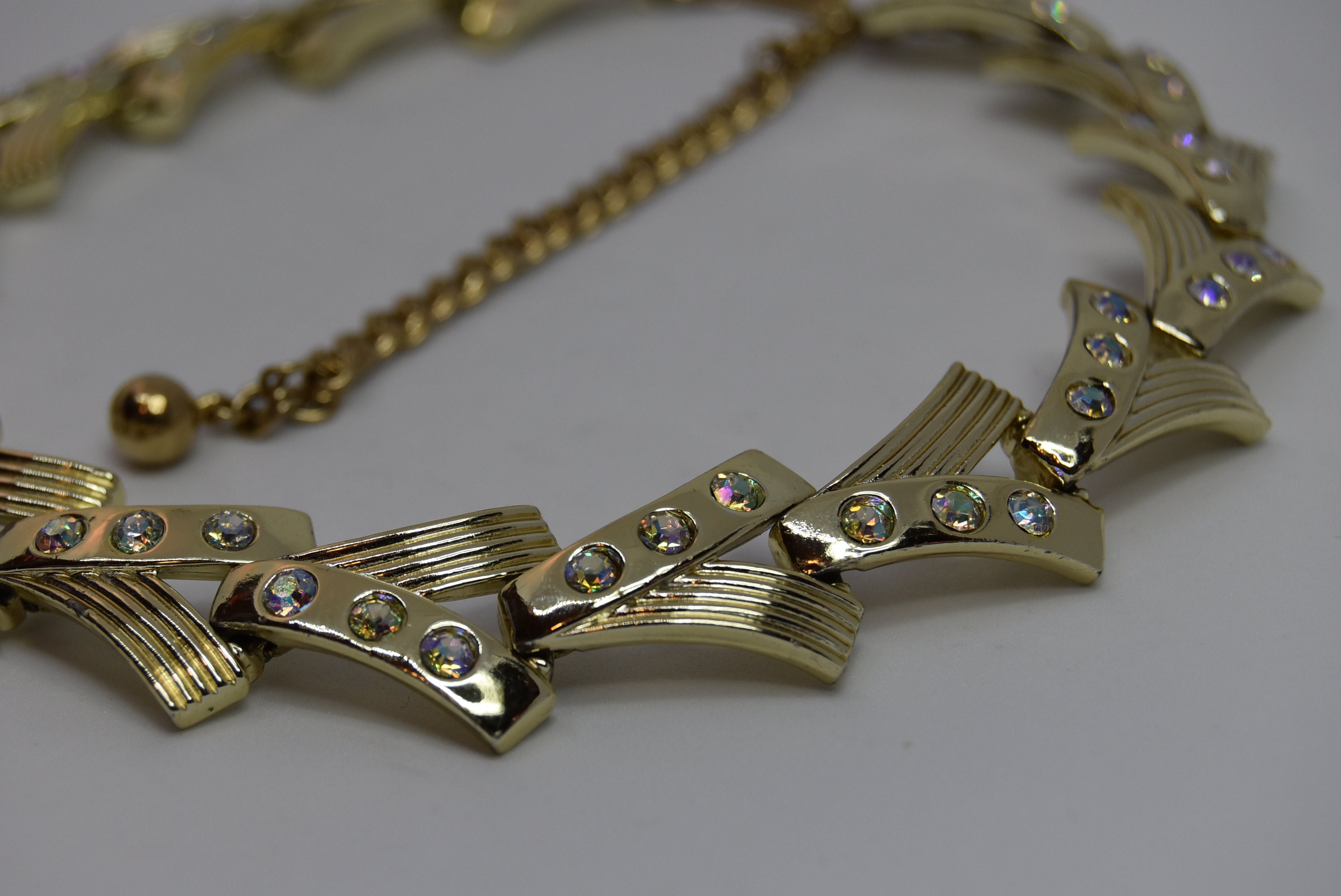 Vintage Kramer Rhinestone collar aurora Borealis oro tono gargantilla ...