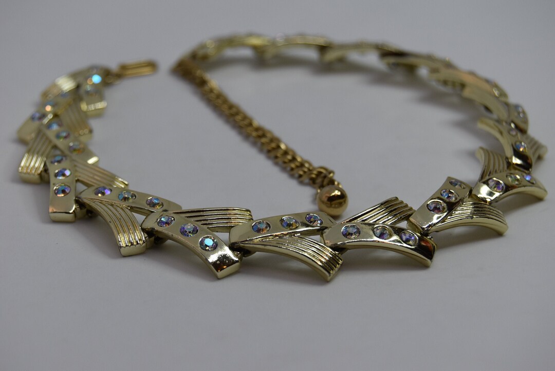 Vintage Kramer Rhinestone collar aurora Borealis oro tono gargantilla ...