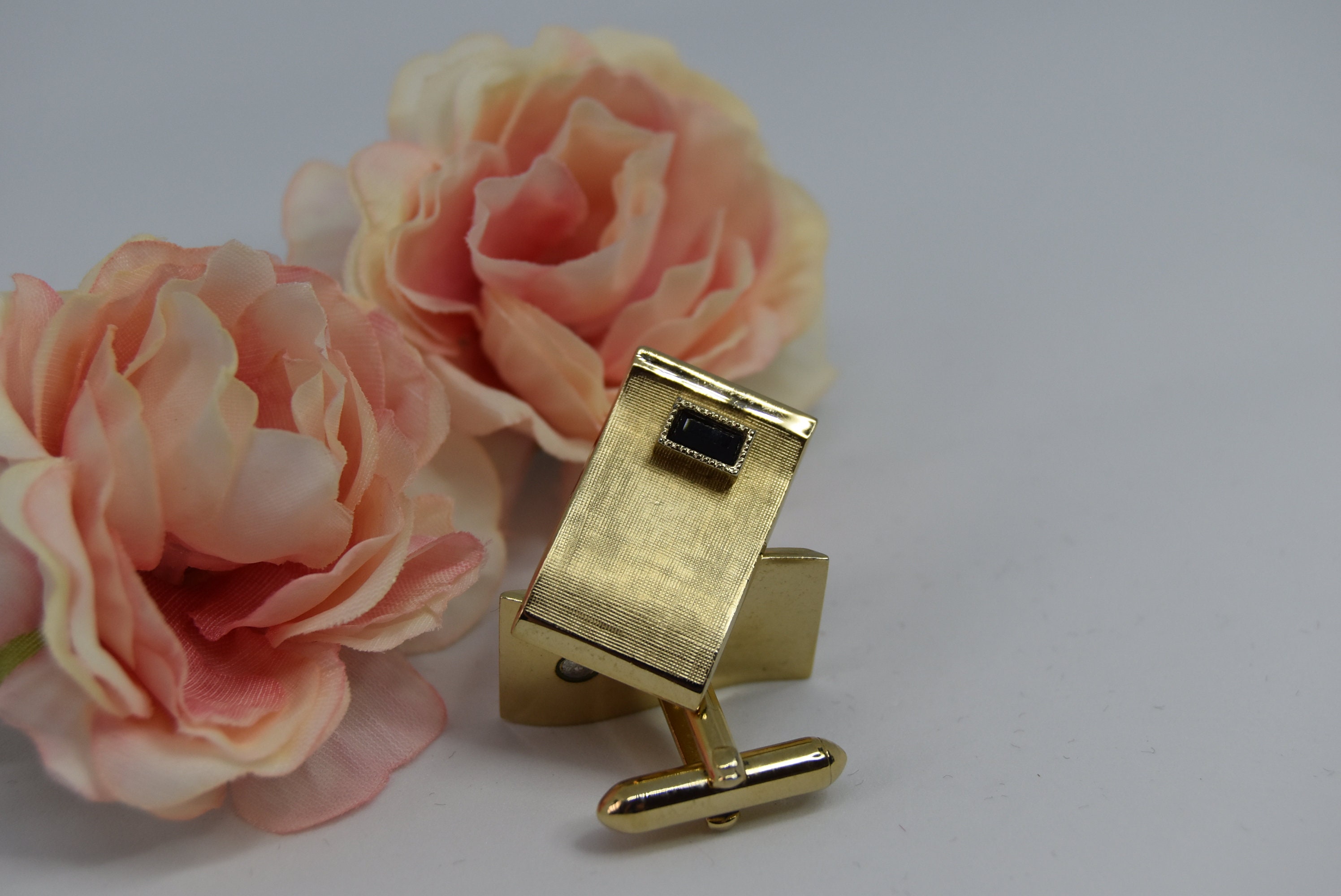 Vintage Swank Rectangle Cufflinks Gold Tone With Black Onyx - Etsy