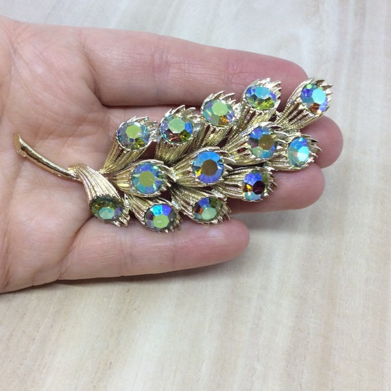 Coro brooch pin Large rhinestone Vintage brooch Leaf … - Gem