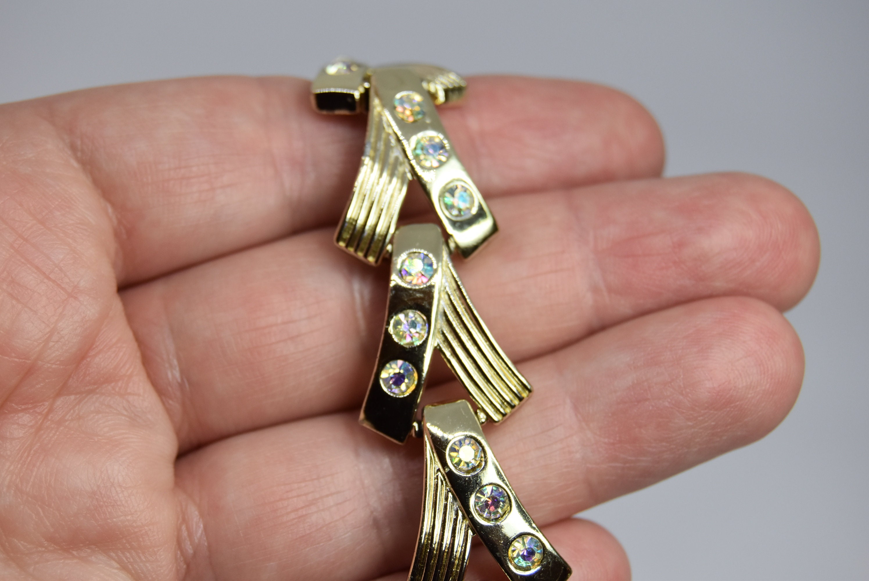 Vintage Kramer Rhinestone collar aurora Borealis oro tono gargantilla ...