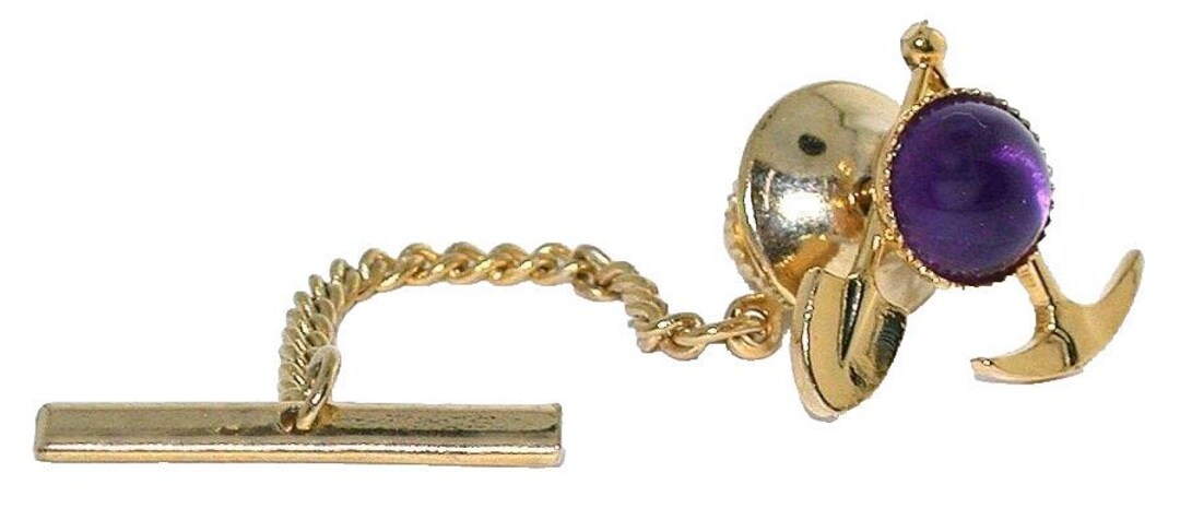 Gold Miner Pick Shovel 7mm Round Amethyst Gold Color Bezel Tie Tack ...