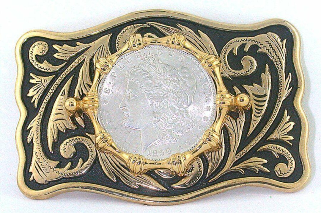 Bright Gold Color Western REAL 1890 Morgan Silver Dollar Belt Buckle ...