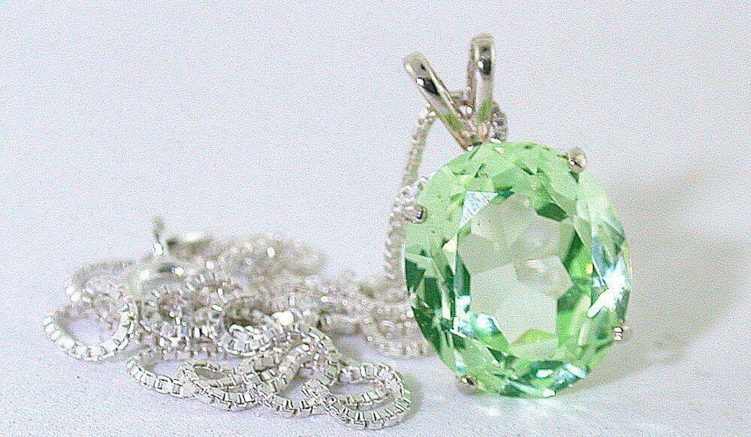 14x12 Oval Lab Chrysoberyl Chrysolite Citrine CZ Gem Sterling Pendant ...