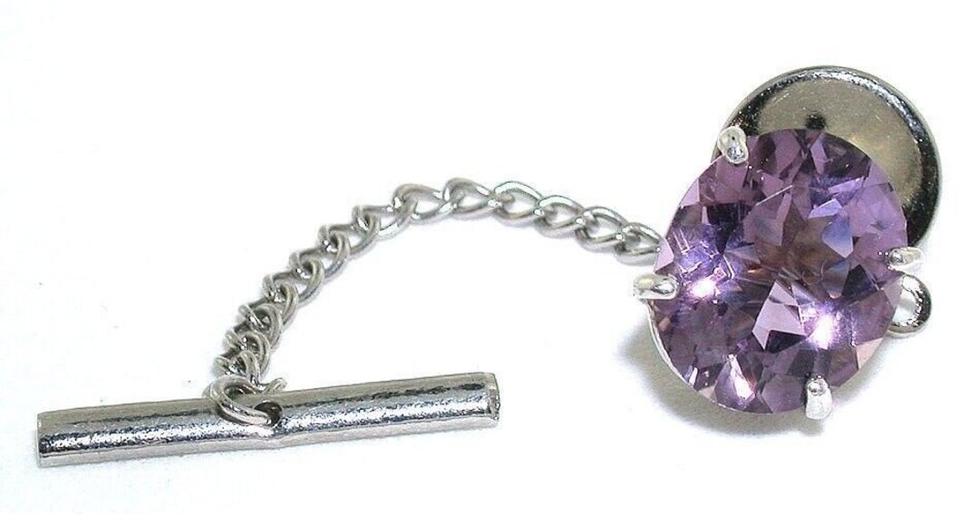 12x10 Oval Rich Amethyst Gemstone Gem Sterling Silver Tie Tack EBSTT62 ...