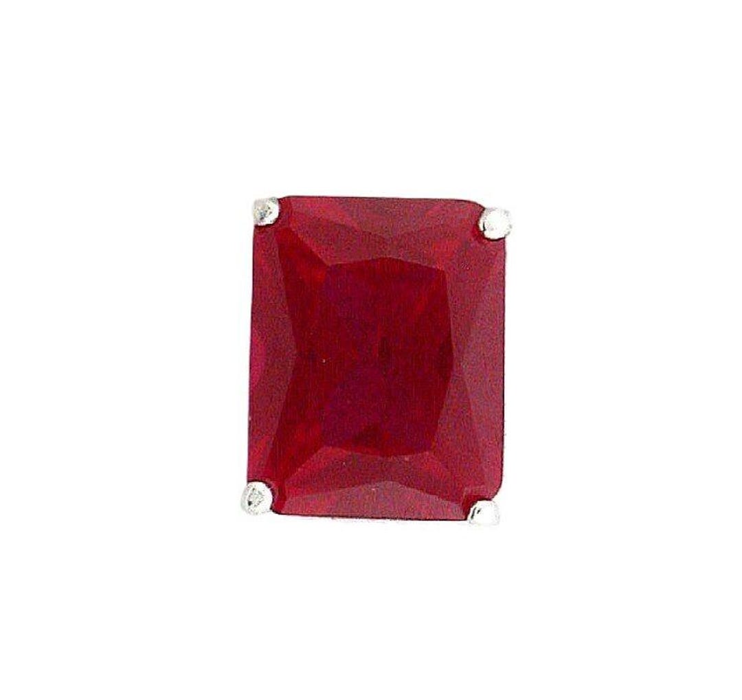 Lab Corrundum 10x8 Ruby Emerald-cut Gemstone Sterling Tie Tack ...