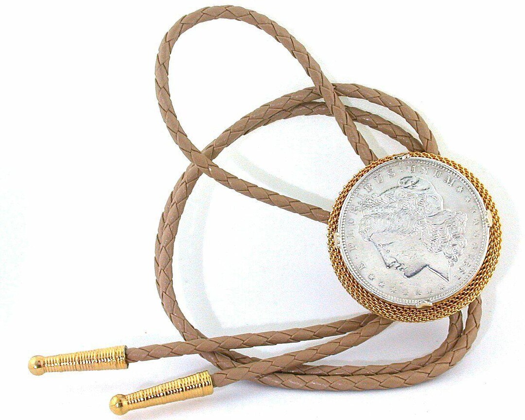 Vintage 1921 Morgan Silver Dollar Antique Gold Mesh Bolo Bola Tie ...