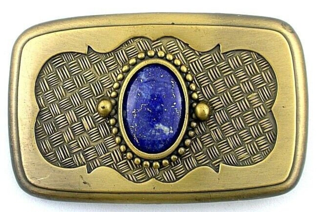 Gold Color Waffle Western Oval Natural Lapis Cabochon Belt Buckle ...