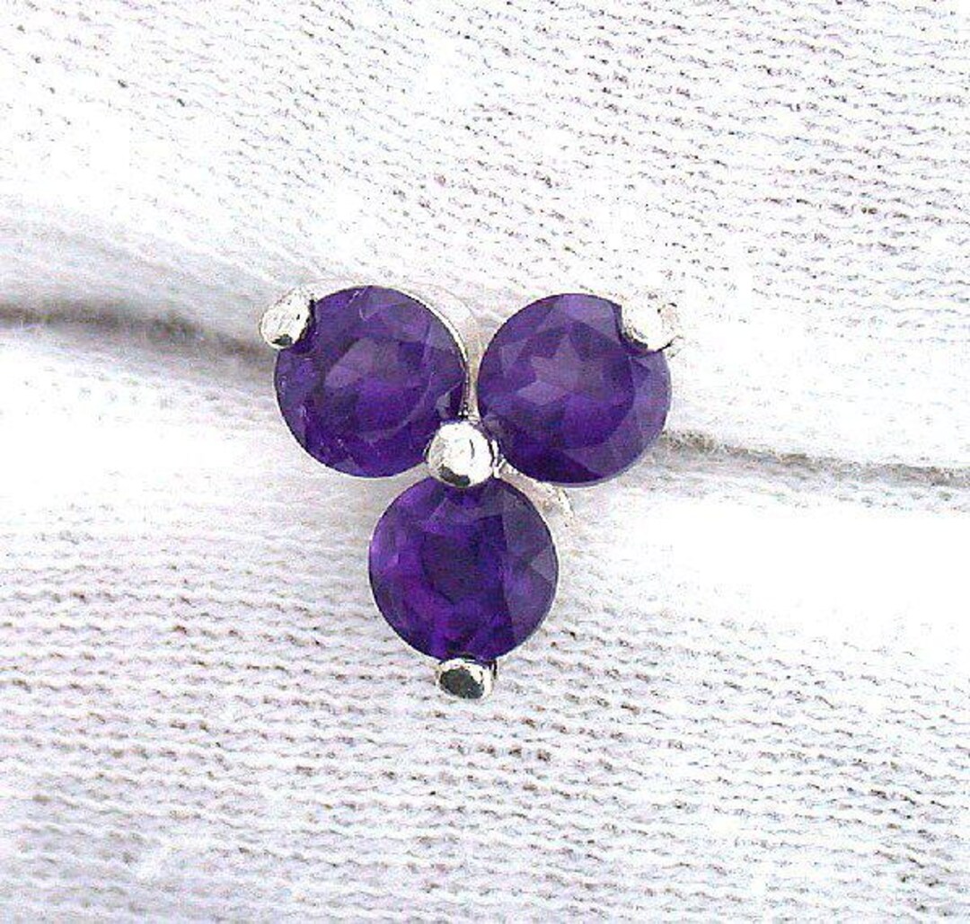 Three 5mm Round African Amethyst Gemstone Gem Sterling Tie Tack ESTT40 ...
