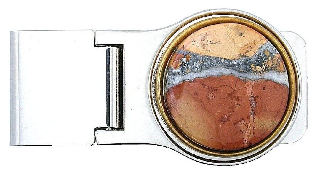 24mm Round Scene Jasper Steel Gold Color Bezel Hindged Money Clip ...