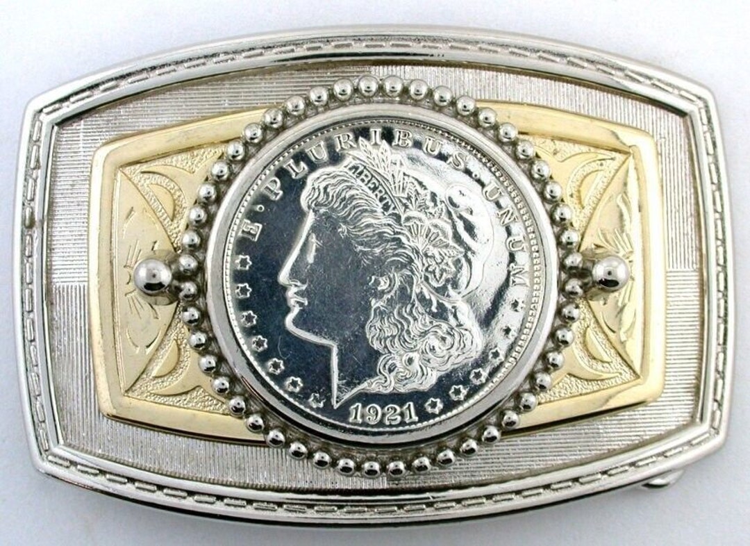Silver Gold Color REAL 1921 Morgan Silver Dollar Belt Buckle EPBB188 ...