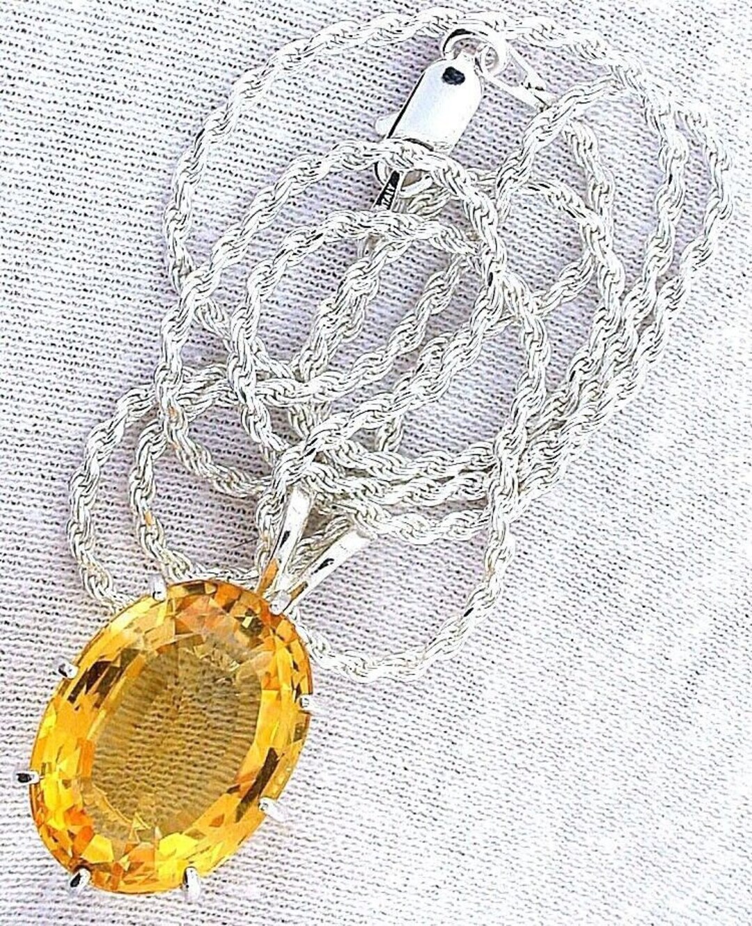 14.45 Carat Oval Golden Citrine Gemstone Sterling Pendant 20 Inch 1.5mm ...