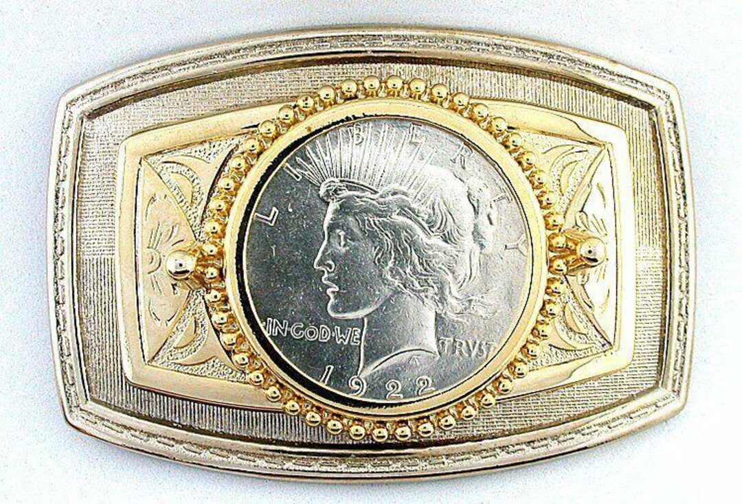 Silver Gold Color REAL 1922 Peace Silver Dollar Rectangle Frame Belt ...