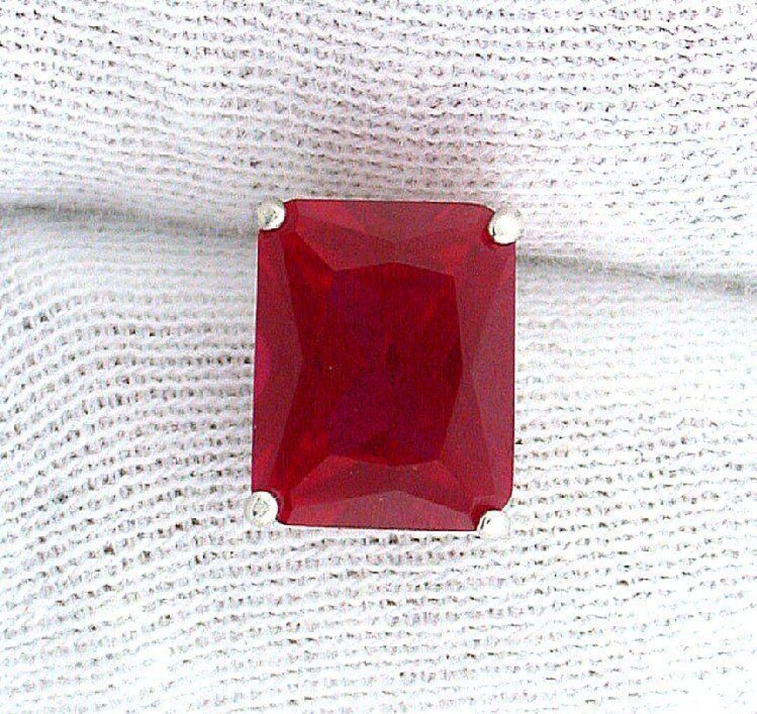 Lab Corrundum 10x8 Ruby Emerald-cut Gemstone Sterling Tie Tack ...