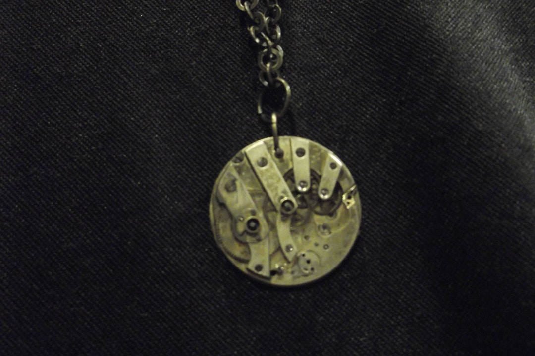Steampunk Style Brass Tone Chain Necklace With Watch Movement Pendant ...